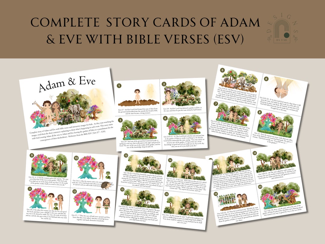 Adam and Eve Complete Bible Story Cards for Children Interactive Lesson ...
