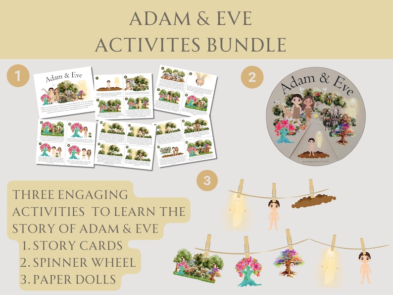 Adam and Eve Activity Bundle Story Cards Spinner Wheel Paper Dolls - Etsy