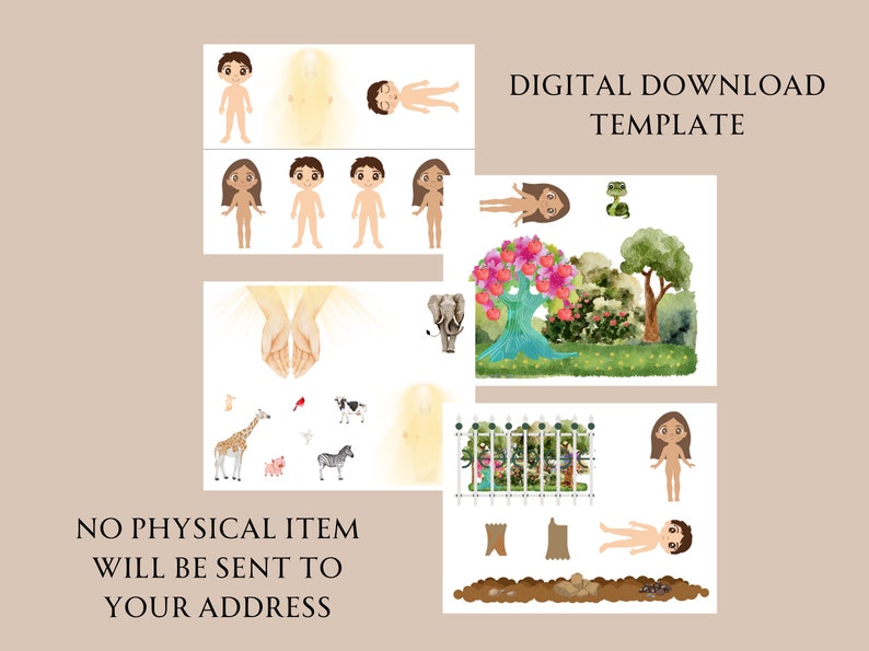 Paper Doll Set of Adam and Eve Printable Game Lesson Complete Bible ...