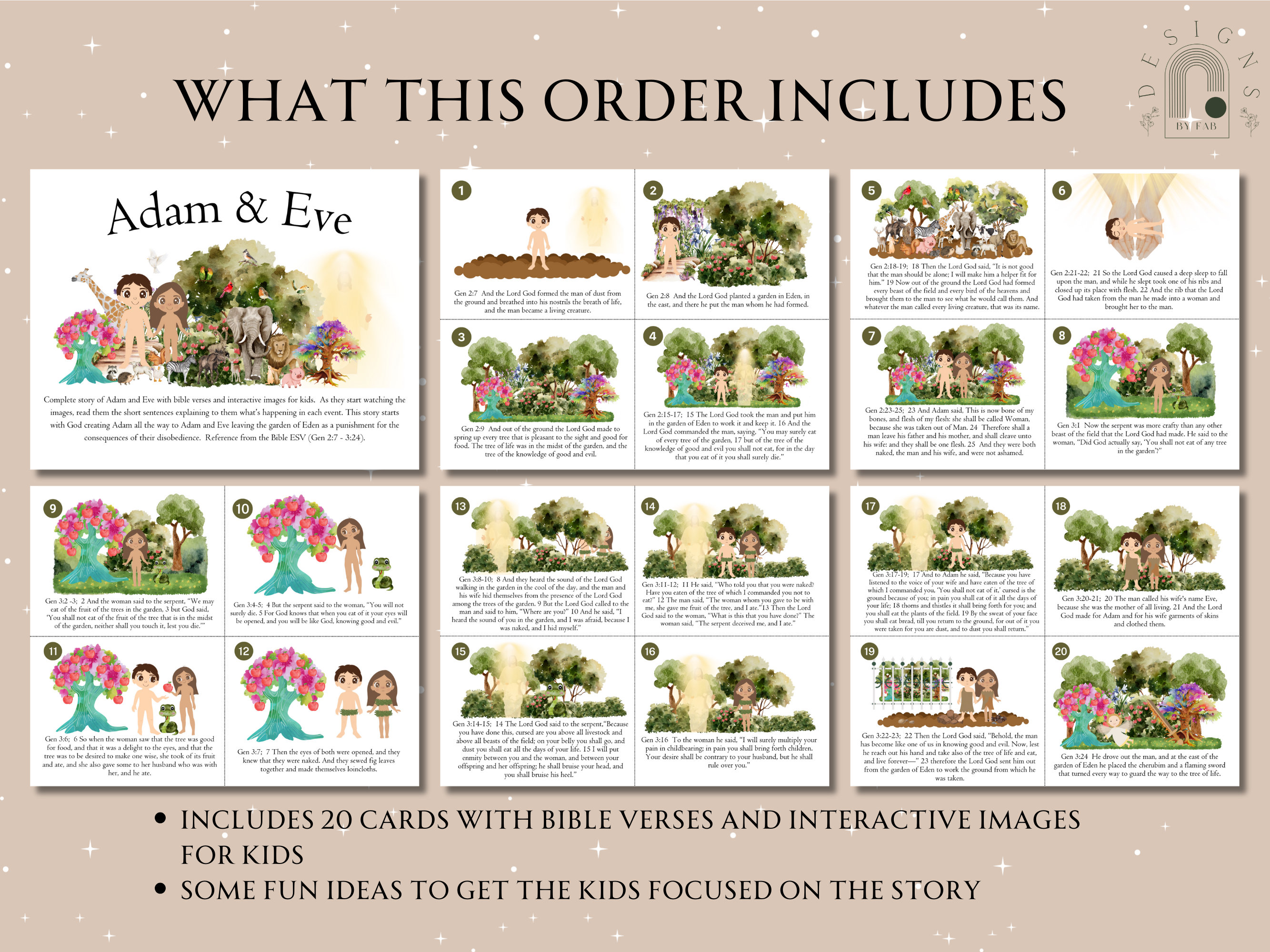 Adam and Eve Complete Bible Story Cards for Children Interactive Lesson ...