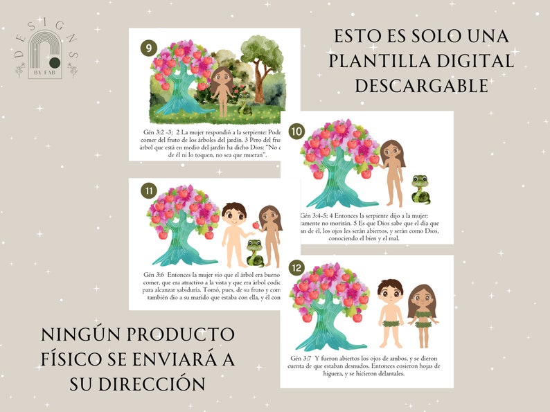 Adán Y Eva Historia Completa Tarjetas Bíblicas Para Los Niños Lecciones ...