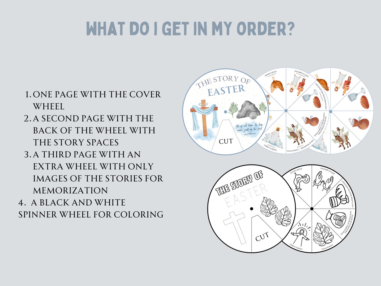 Easter Story for Kids, Easter Craft & Coloring Spinner Wheel Holy Week ...