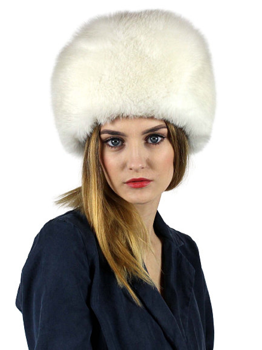 Oval Massive White Winter Natural Fox Fur Hat - Etsy