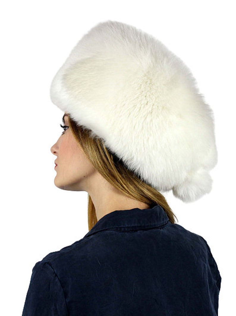 Oval Massive White Winter Natural Fox Fur Hat - Etsy