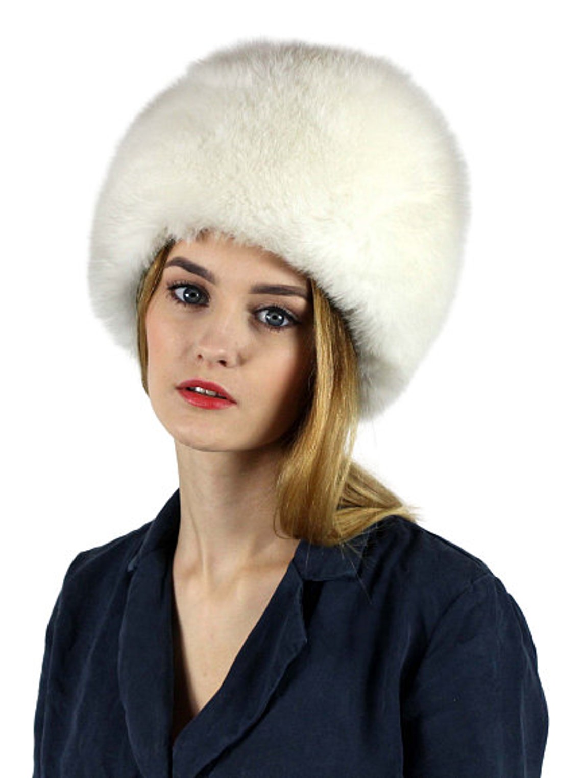 Oval Massive White Winter Natural Fox Fur Hat - Etsy