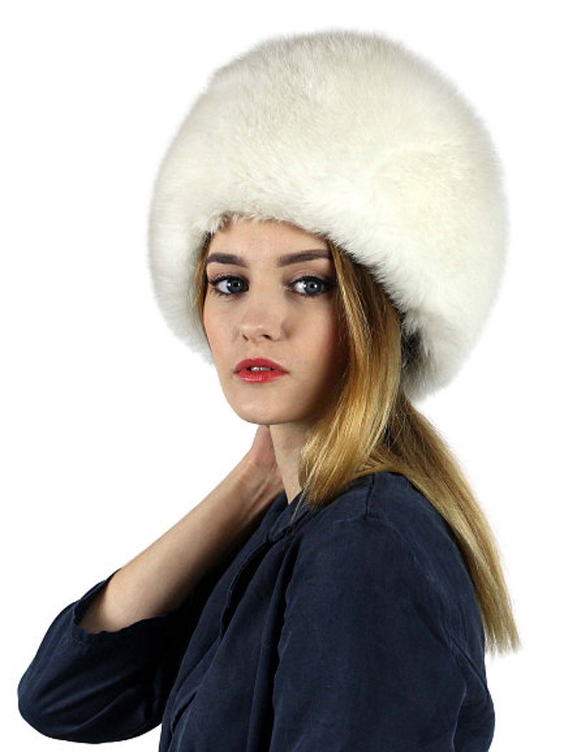 Oval Massive White Winter Natural Fox Fur Hat - Etsy