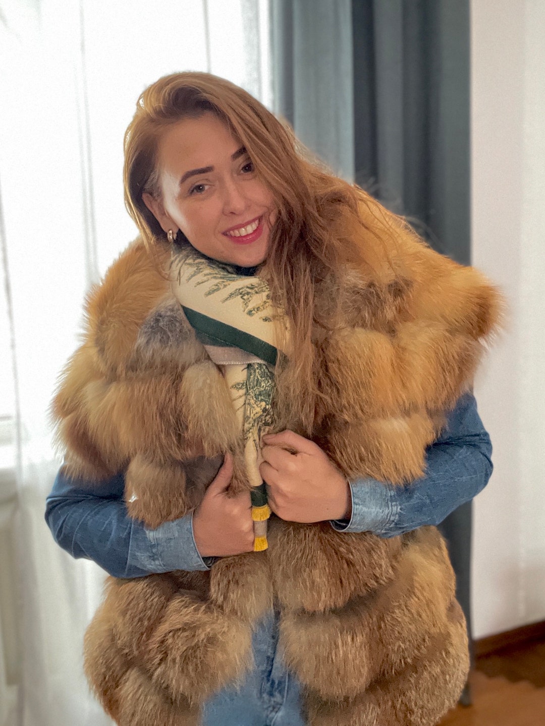 Handmade Oversize Lithuanian Natural Gold Fox Fur Vest or Cape Hight ...
