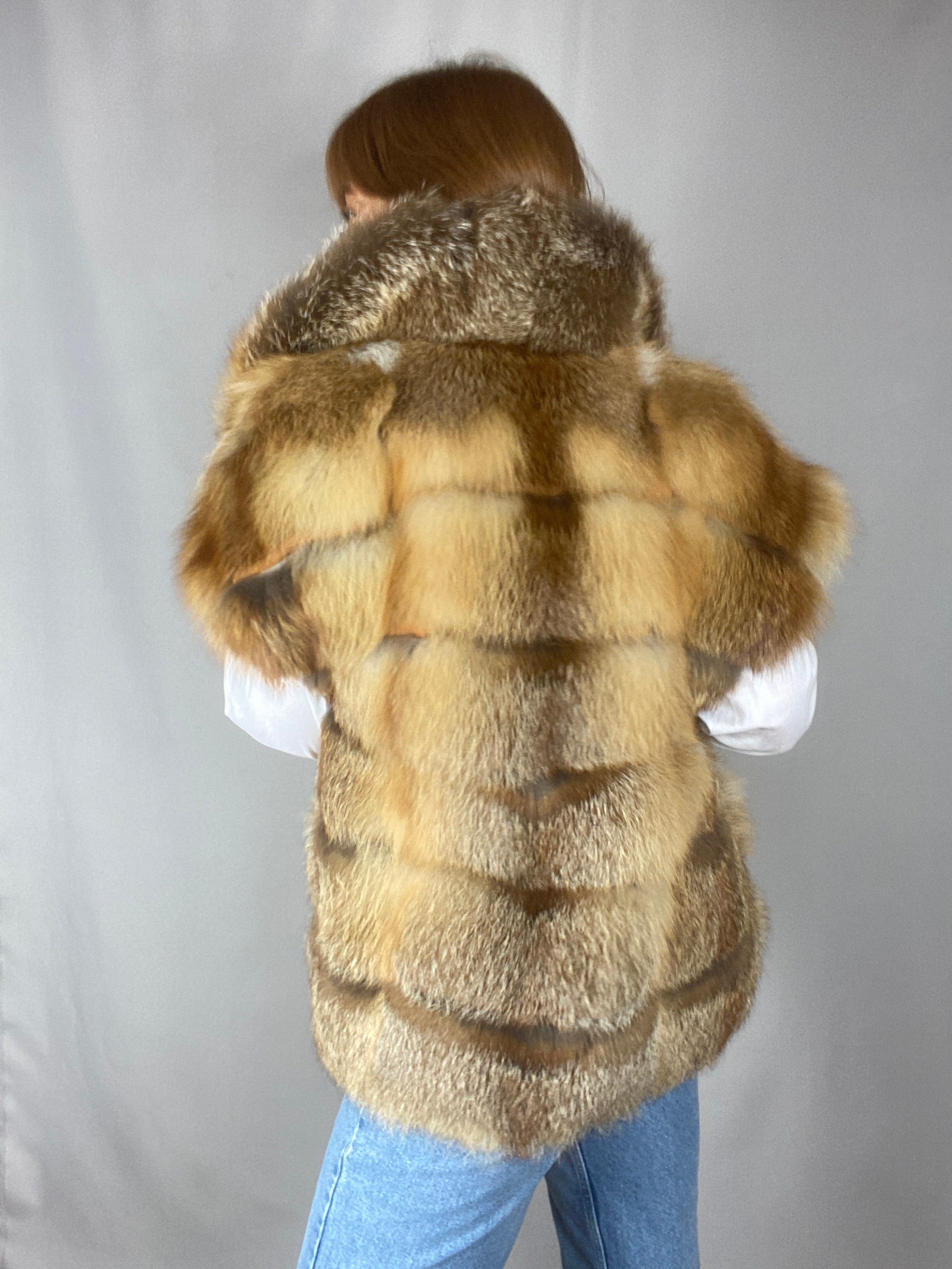 Handmade Oversize Lithuanian Natural Gold Fox Fur Vest or Cape Hight ...