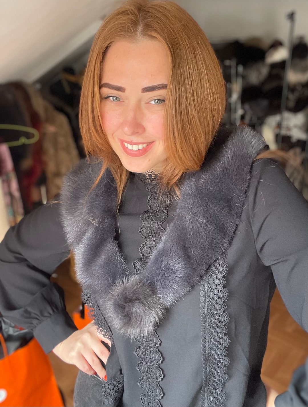Dark Grey Colour Collar Real Fur Women Accessory Nice Elegant Lady ...