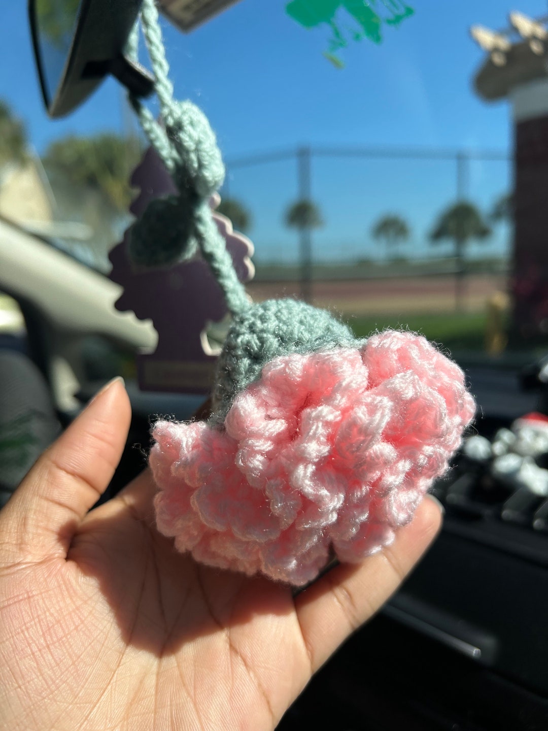 Crochet Carnation Charm, Crochet Bag Charm, Crochet Hanging Car ...