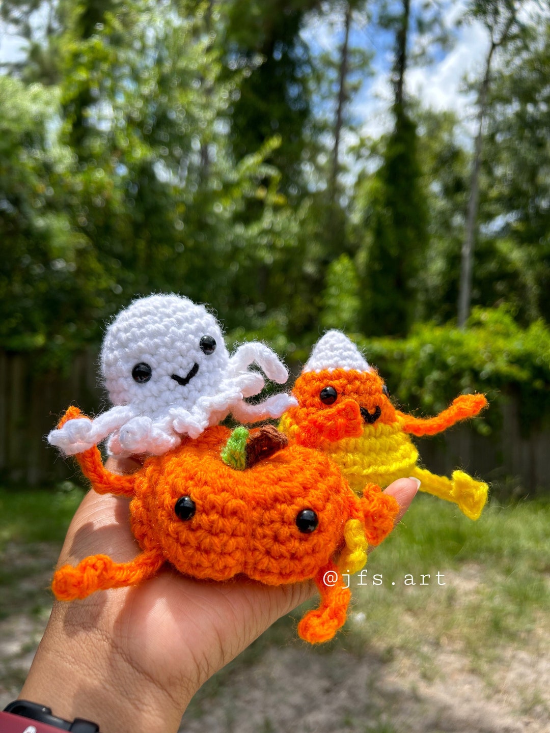 Crochet Leggy Halloween Plushes Amigurumi Leggy Candy Corn, Leggy Pumpkin, Leggy Ghost Mini Fall ...