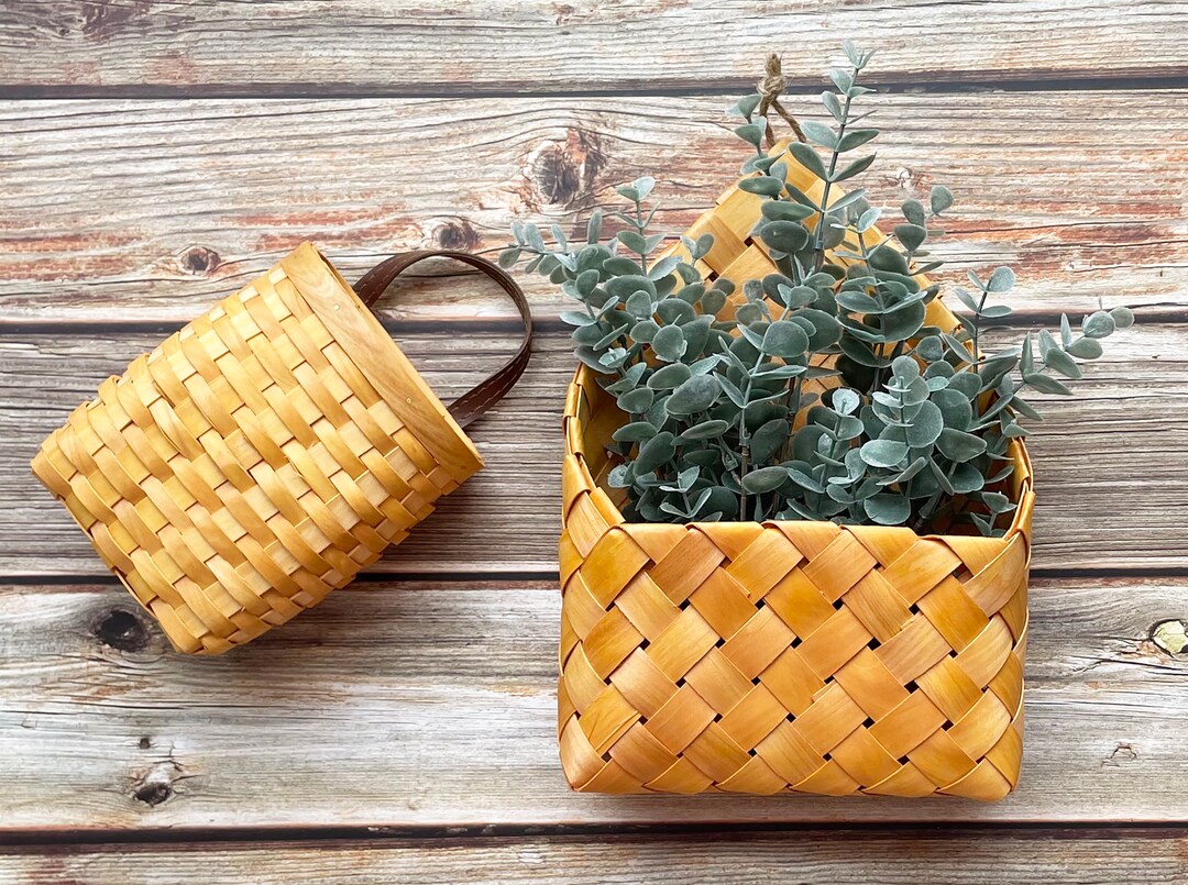 Wood Woven Wall Baskets, Wall Hanging Basket, Rustic Basket for Kitchen ...