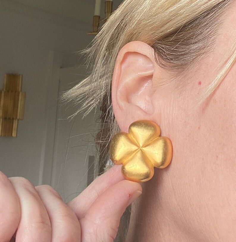Vintage Napier 1980's Brushed Gold Clover Statement Earrings - Etsy