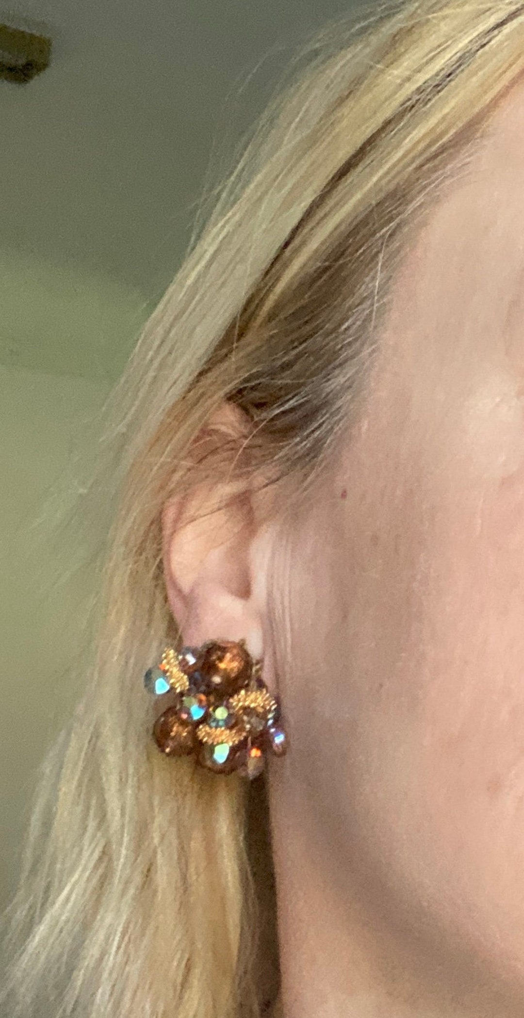 Mid Century Shimmery Brown AB Crystal Cha Cha Earrings - Etsy