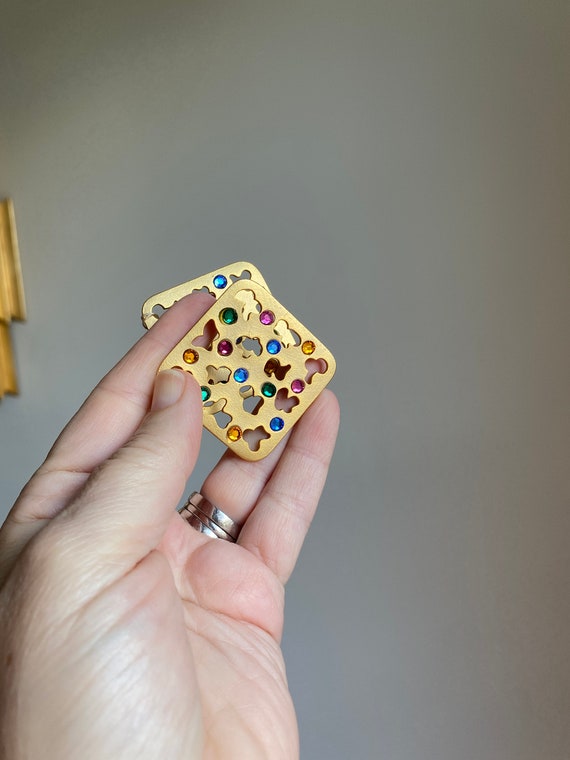 Vintage Square Multi Colored Stone Statement Earrings - Gem