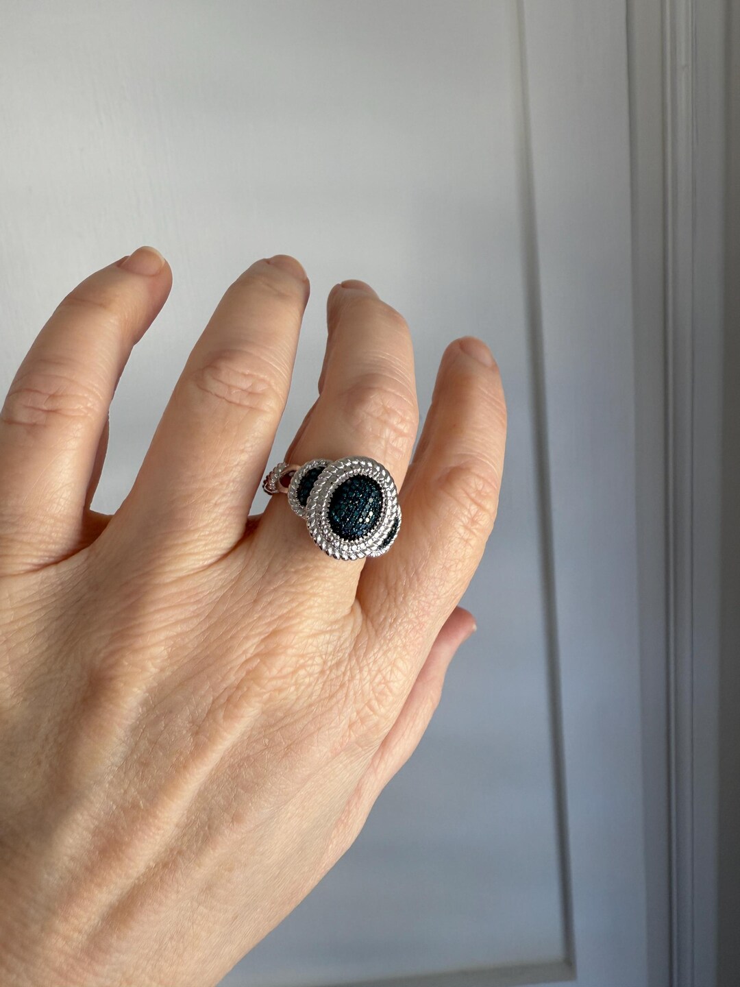 Sterling Silver With Blue Pave Crystals Cocktail Ring - Etsy