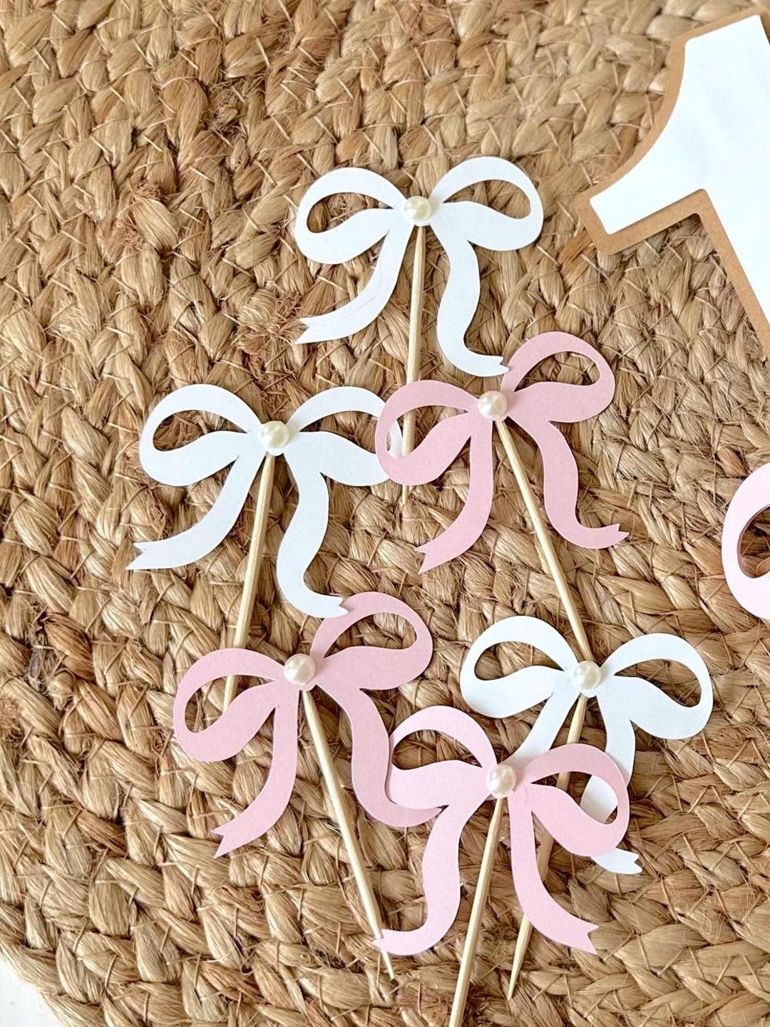 Pink Bow Cupcake Toppers ONLY | Baby Shower Cupcake Topper | Birthday ...