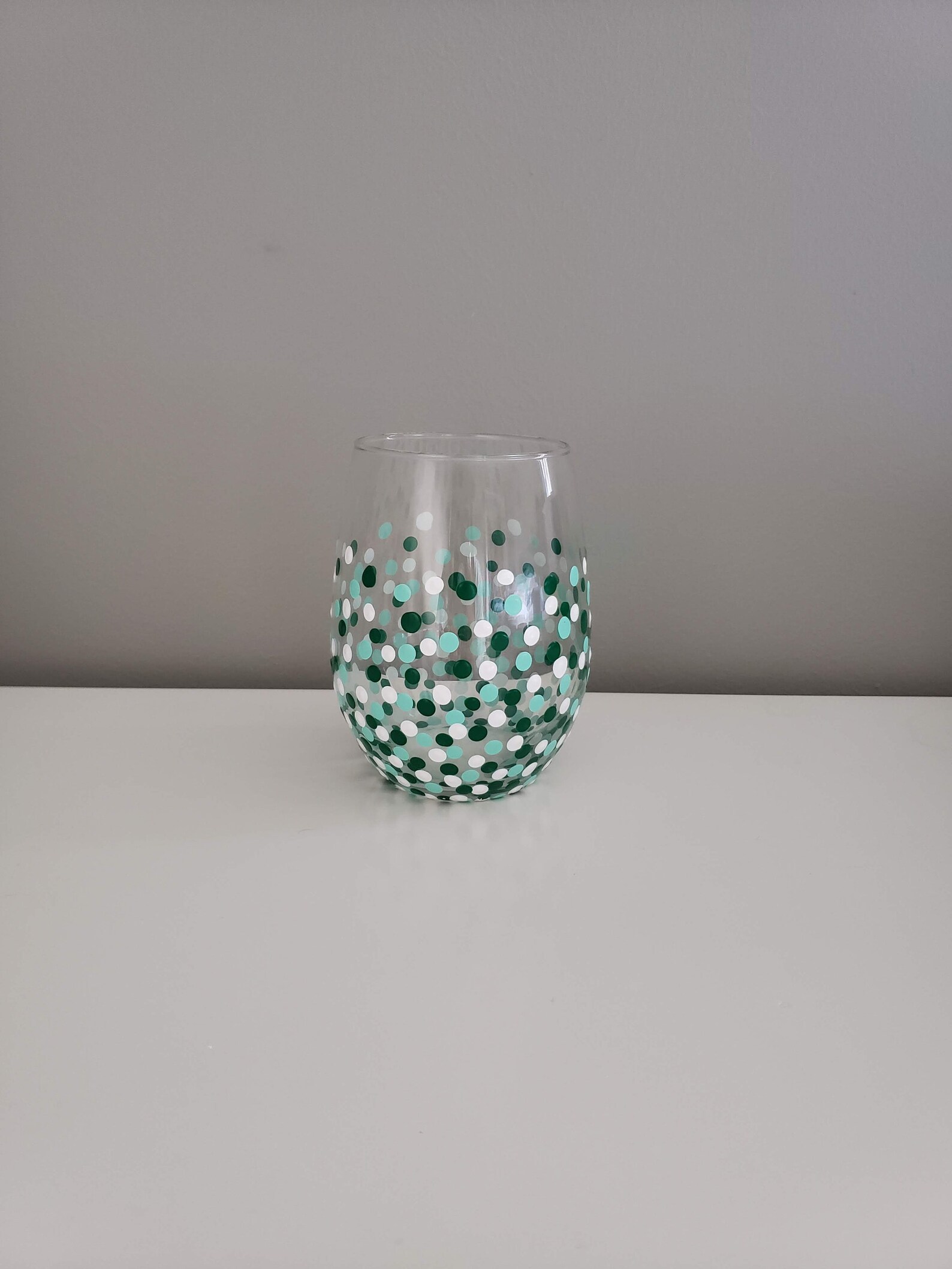 Green Dotted Stemless Wine Glass Handmade Glassware for Table Decor ...