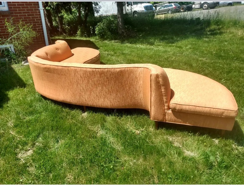 1950s Mid Century Original Orange Textured Serpentine Sofa Space Age ...