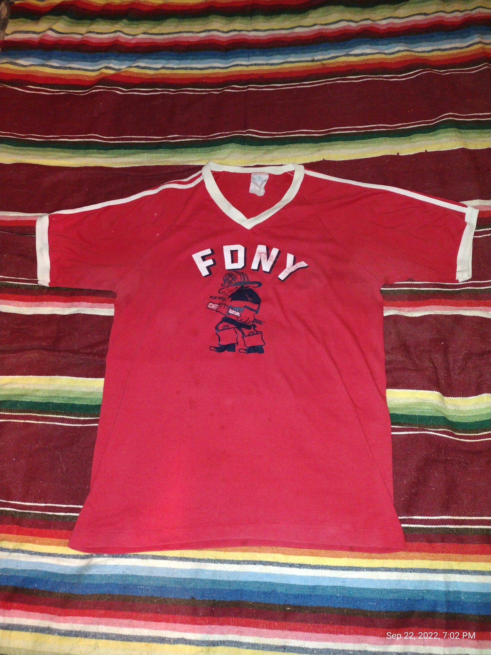Vintage 70s FDNY Firefighter Red Ringer Tee XL T Shirt Poly Cotton NYC ...