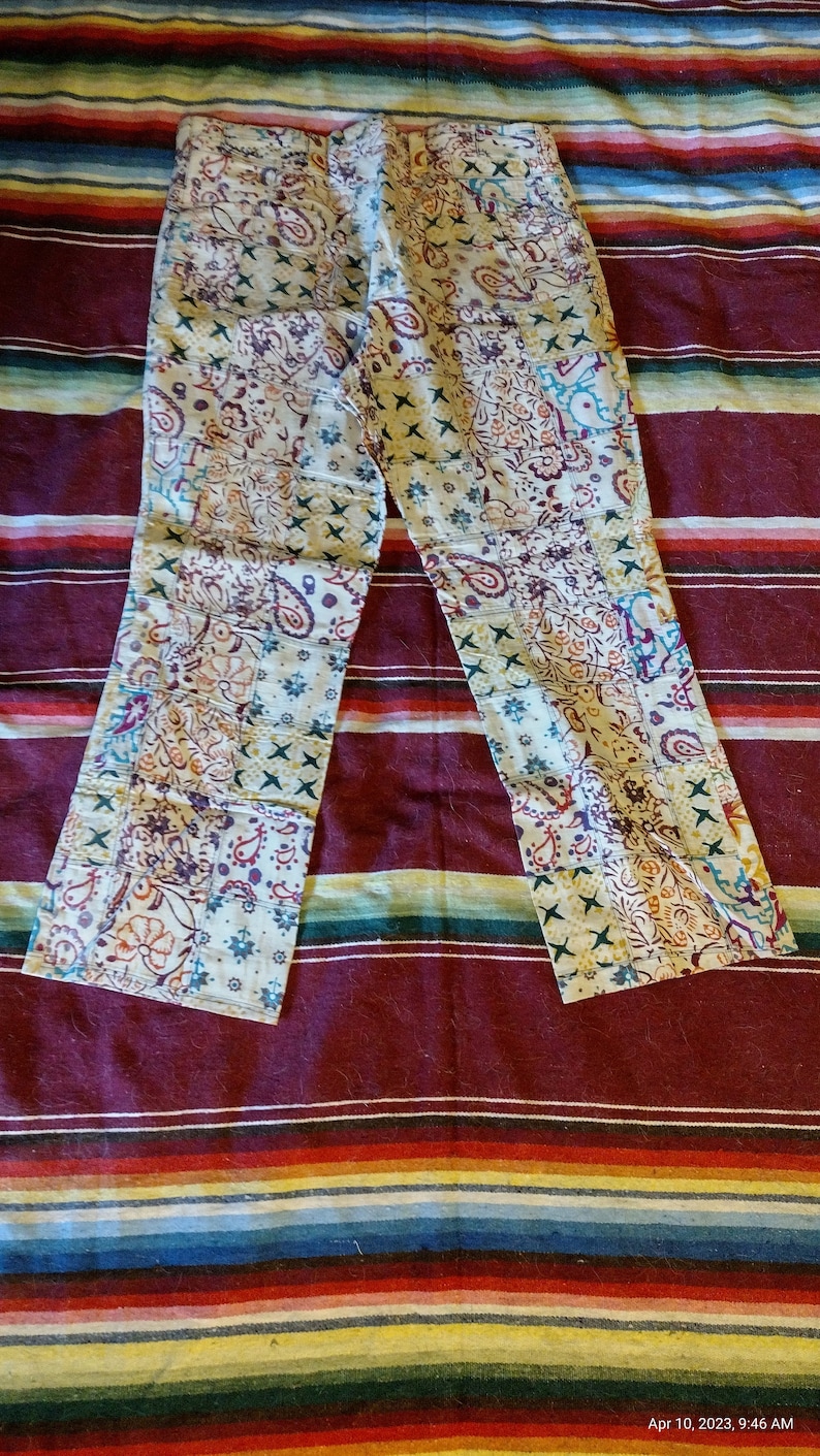 60s Hippie Rockstar Psychedelic Patch Pants NEW 38 X 31 Jeans Flare ...