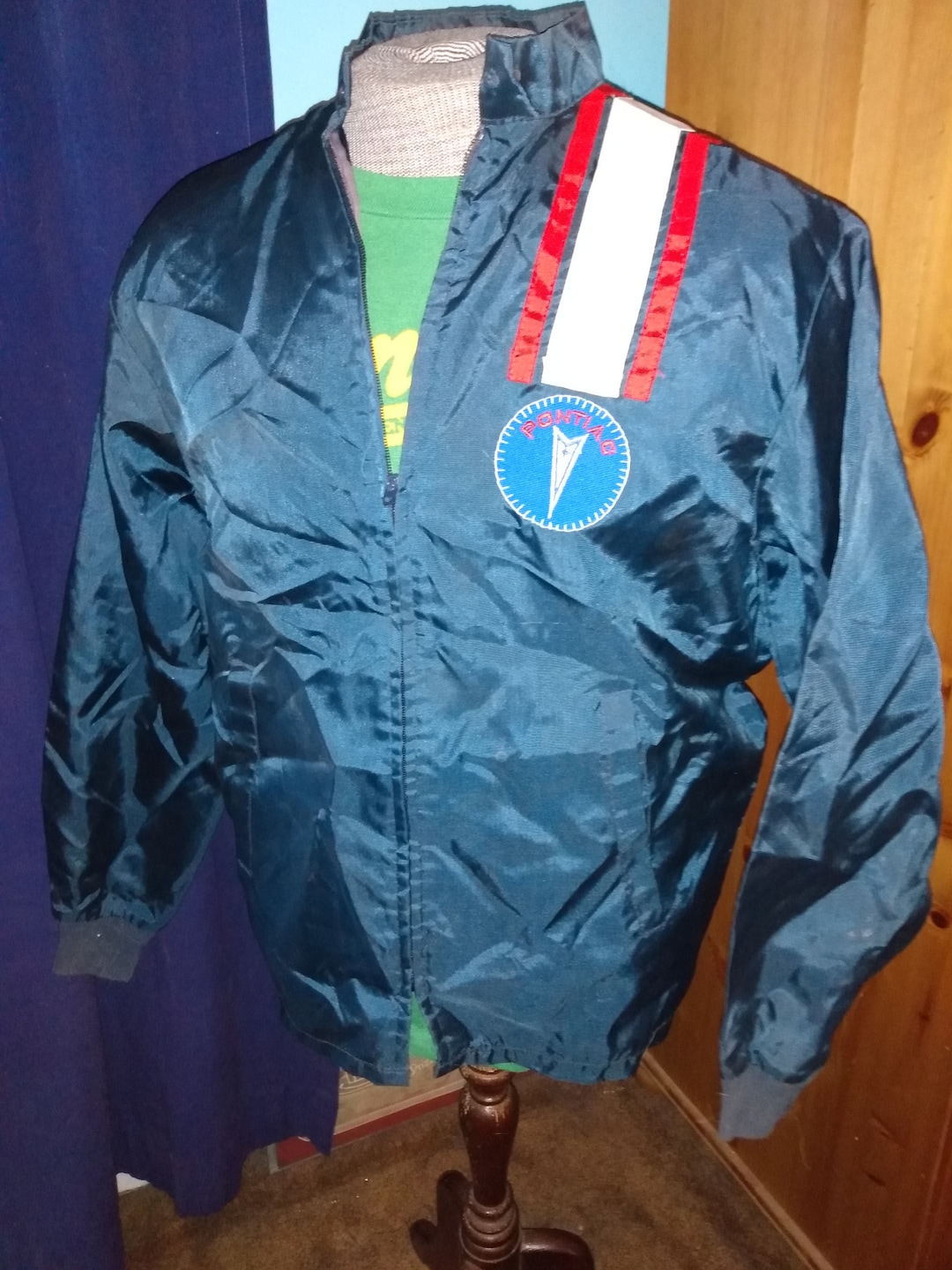 NEW Pontiac Vintage 60s Mcqueen Striped L Racing Nylon Jacket Red White ...