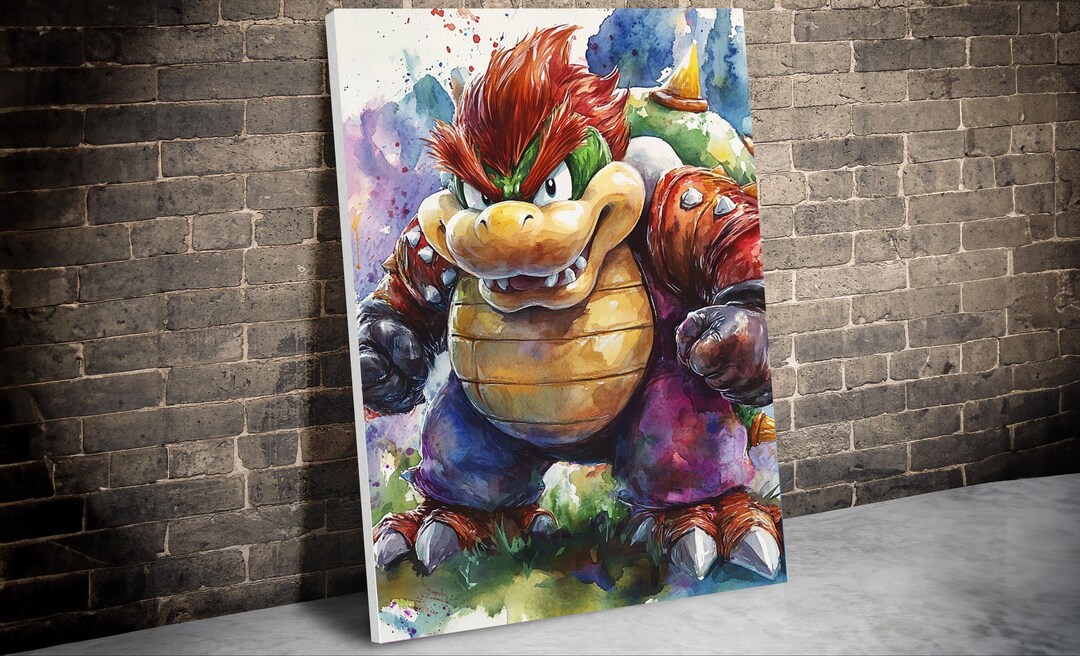 Bowser Watercolor Canvas Art, Super Mario Villain Decor - Etsy