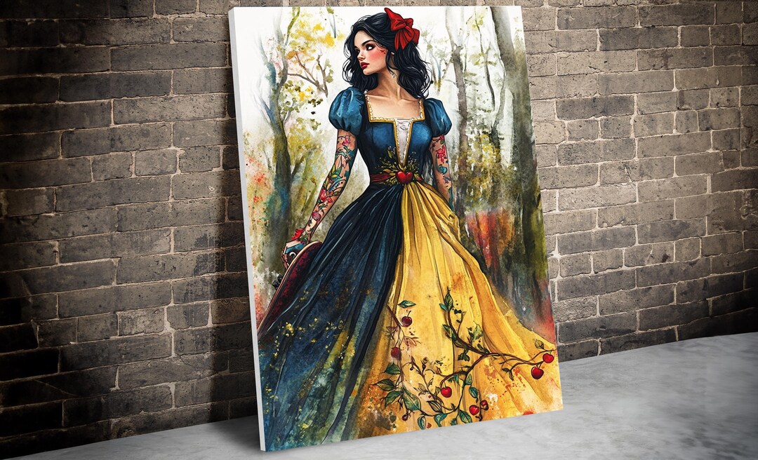 Edgy Snow White Watercolor Canvas Art, Tattooed Punk Rock Princess - Etsy