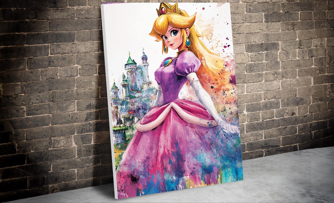 Princess Peach Watercolor Canvas, Mario Art, Game Room Decor - Etsy