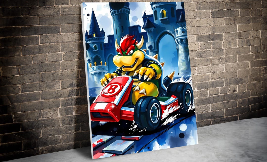 Bowser Mario Kart Canvas Watercolor Personalized Name Art Etsy