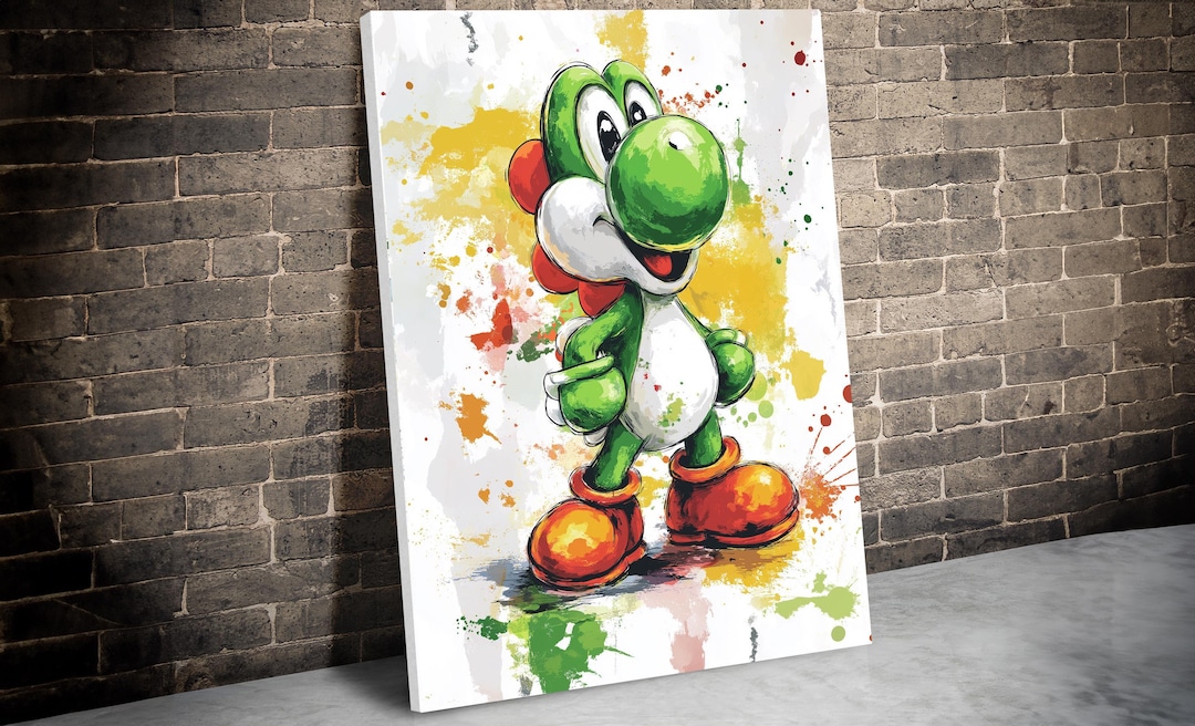 Yoshi Watercolor Canvas Art, Mushroom Kingdom Decor - Etsy