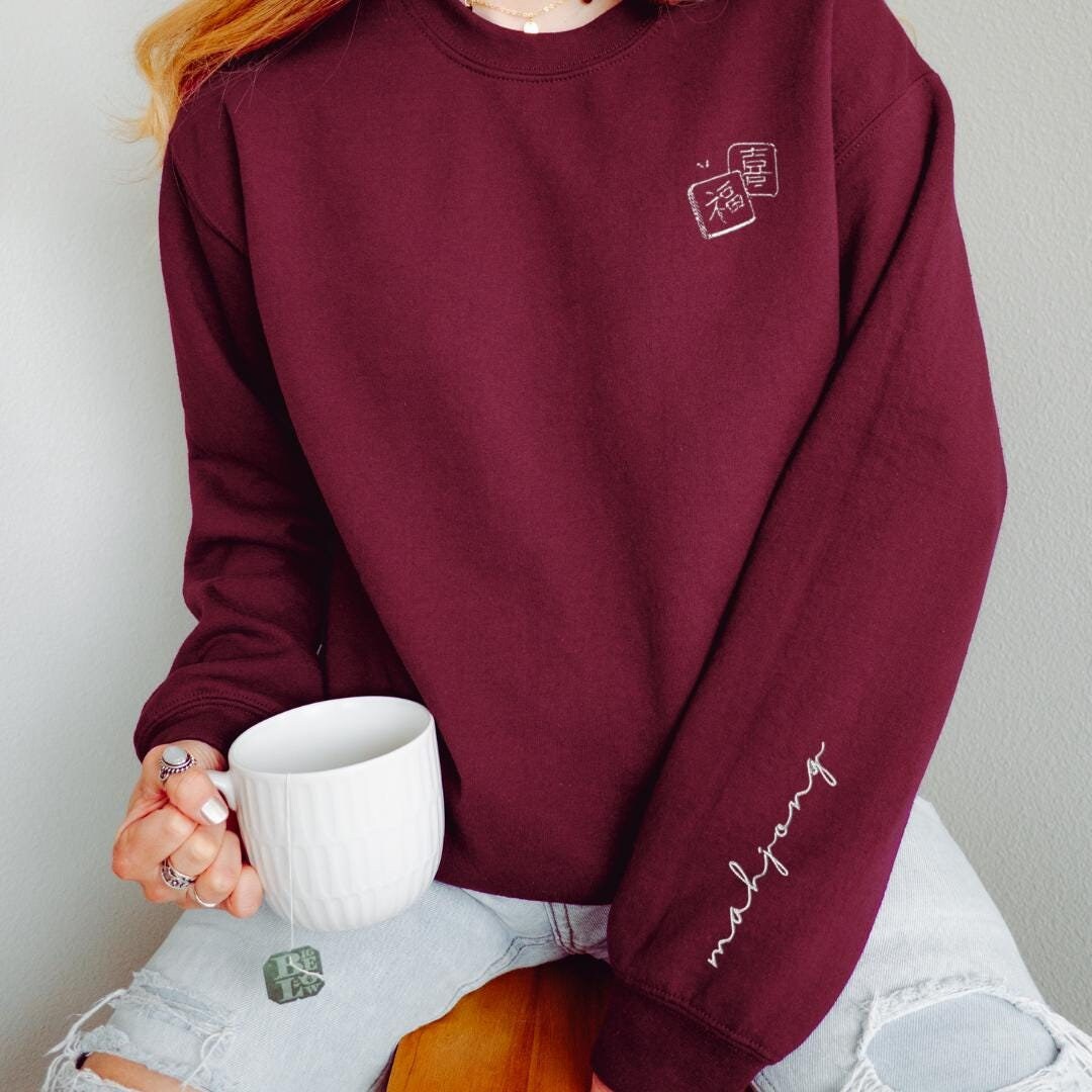 Mahjong Gifts, Embroidered Mahjong Sweatshirt, Sleeve Embroidered ...