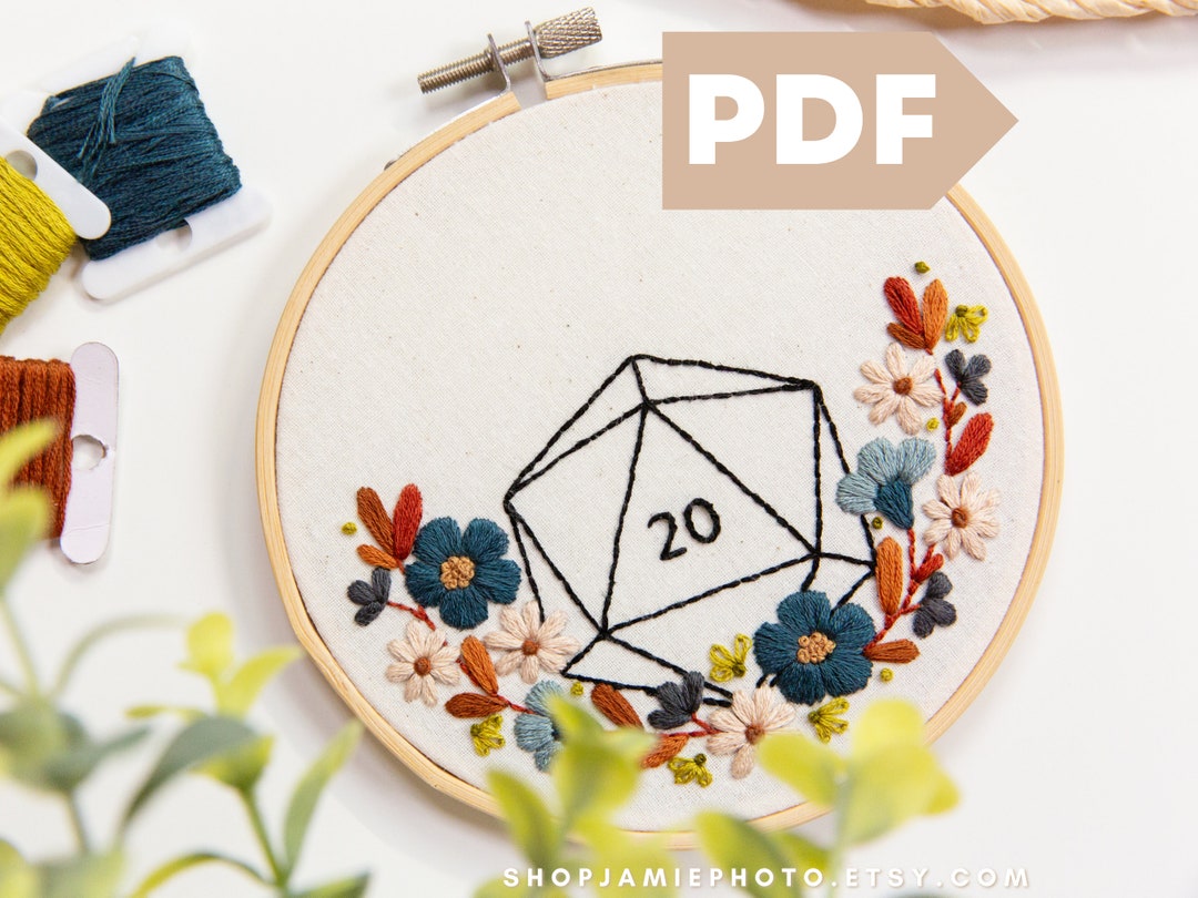 DND Floral D20 Embroidery Design | RPG Embroidery Pattern | Dice Set ...