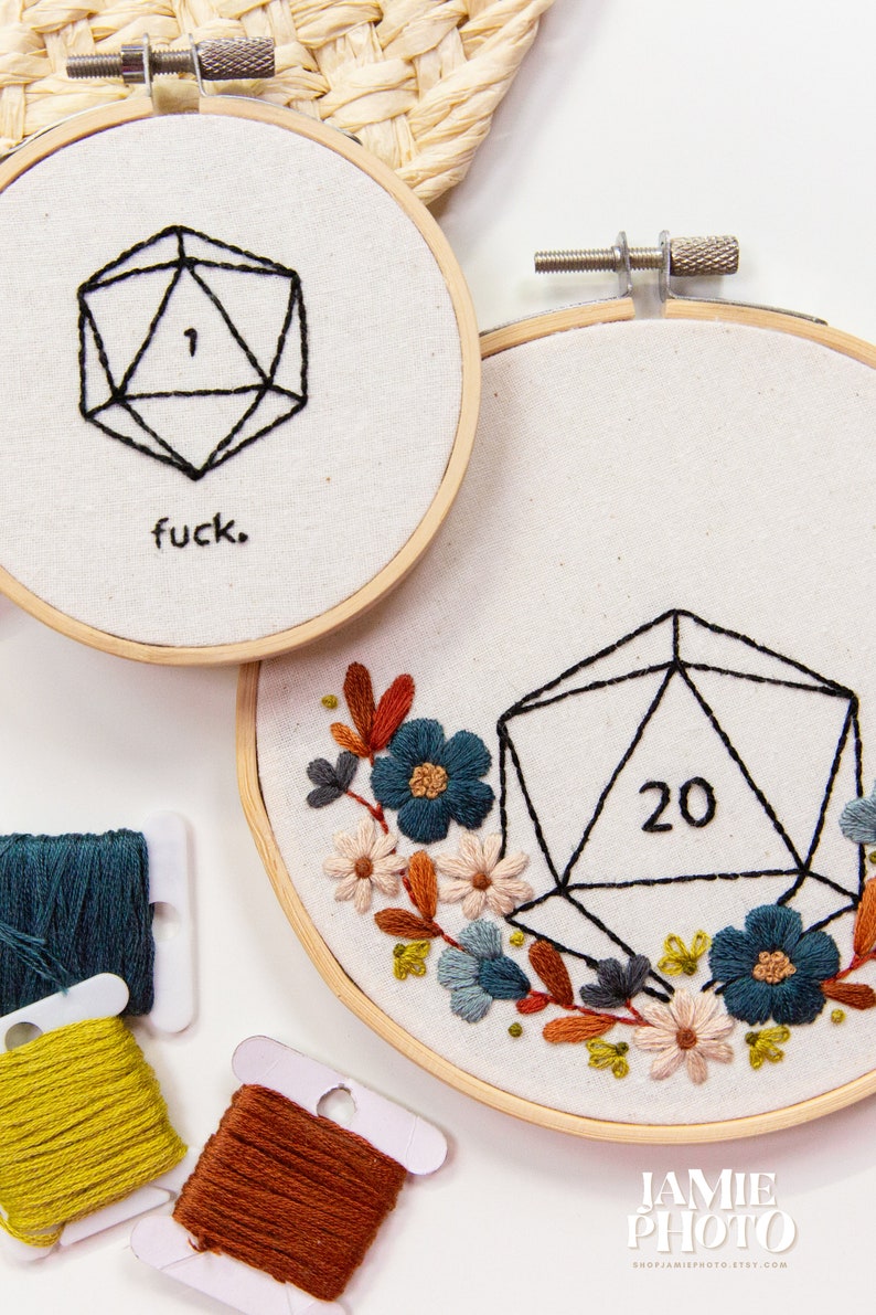 DND Floral D20 Embroidery Design RPG Embroidery Pattern - Etsy