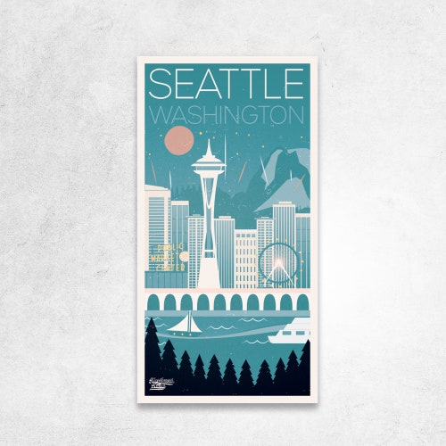 Seattle Washington Ferry Giclee Art Print Poster From Travel Etsy