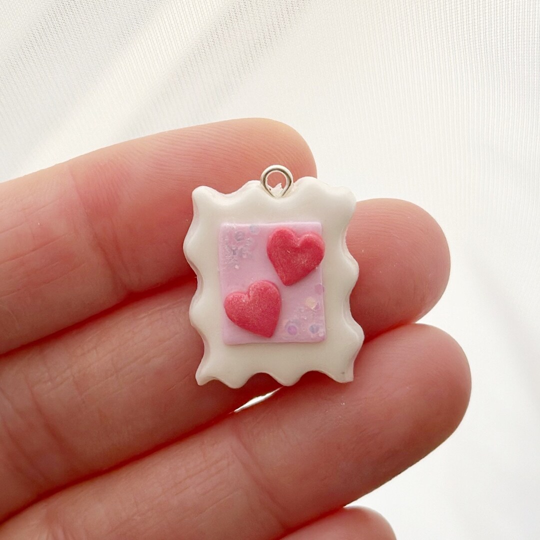 Valentines Day Heart Stamp Love Letter Clay Charm- Polymer Clay Charm ...