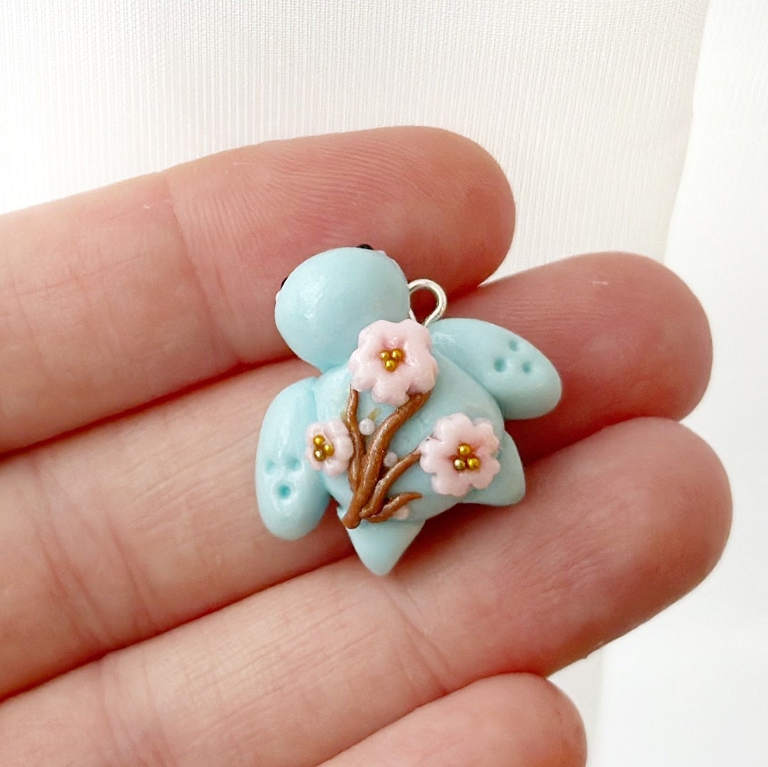 Sakura Cherry Blossom Kawaii Turtle-polymer Clay Charm- Stitch Marker ...