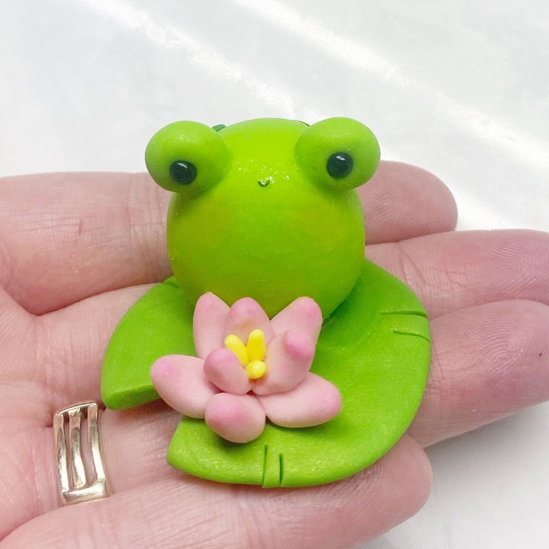 Frog Lily Pad Clay Figurine Polymer Clay Figurine Kawaii - Etsy