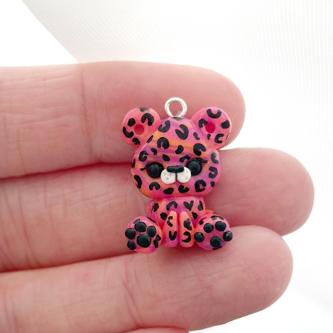 90s Inspired Cheetah Clay Charm- Polymer Clay Charm- Stitch Marker - Etsy