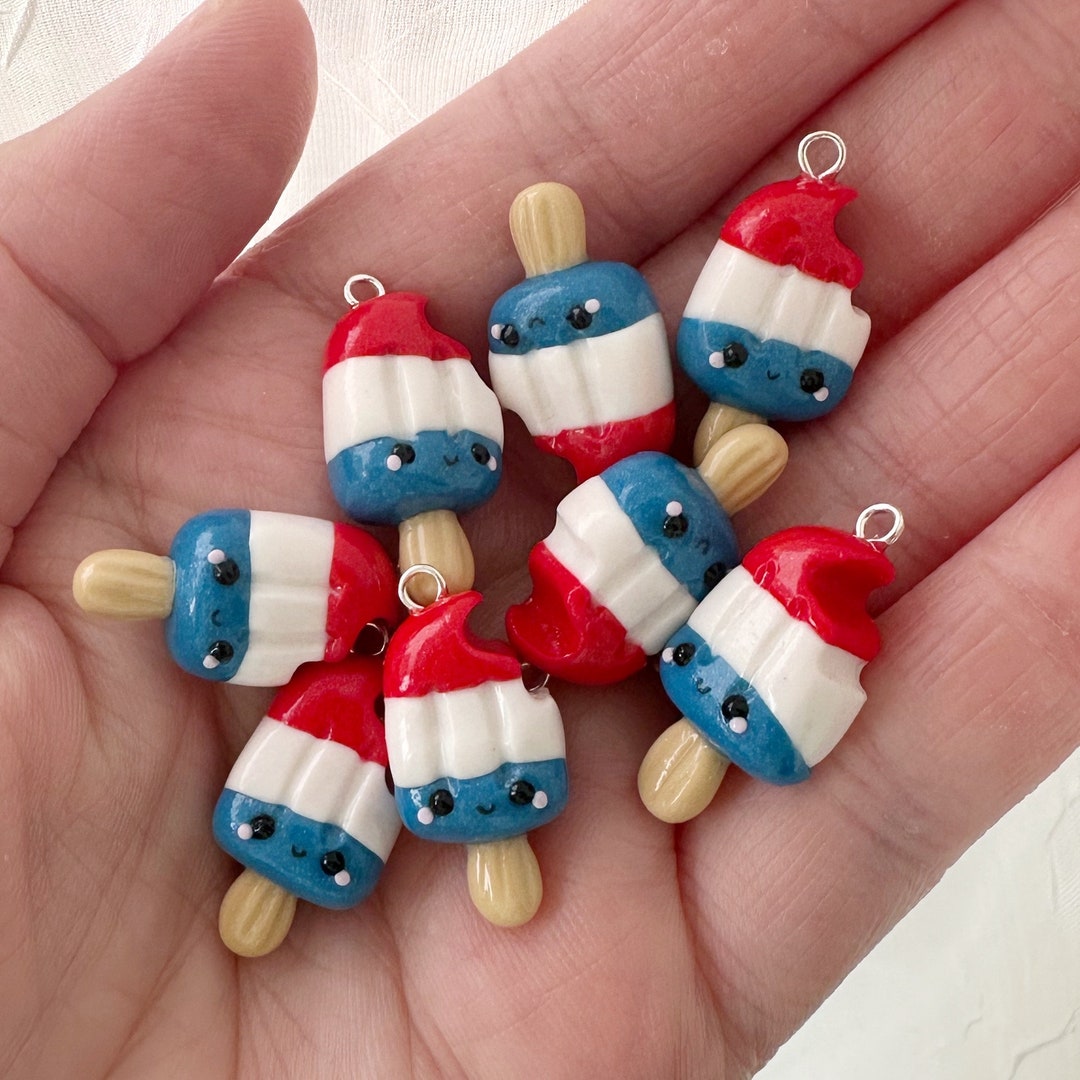 Red White Blue Popsicle Kawaii Charm- Polymer Clay Charm- Stitch Marker ...