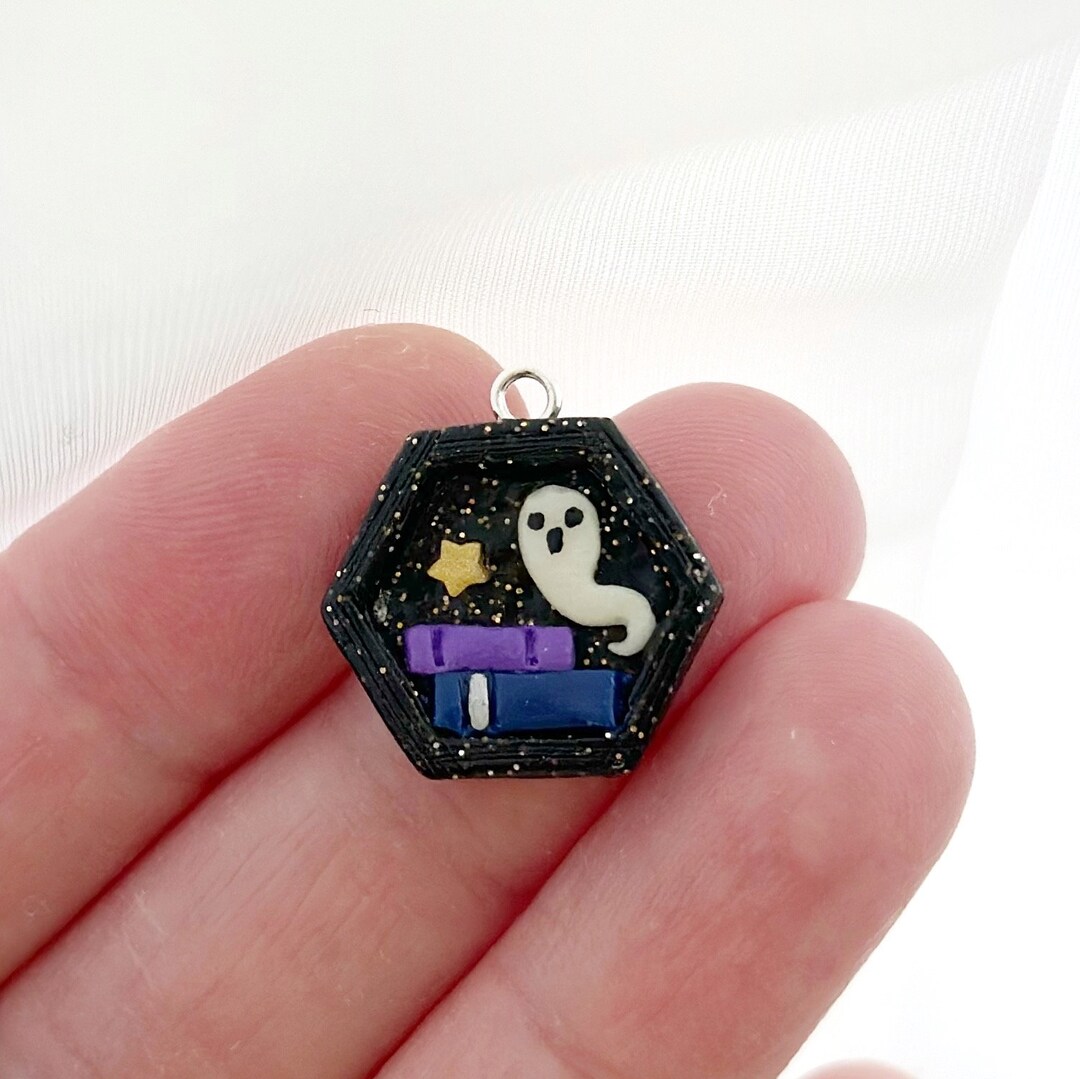 Ghost Bookshelf Clay Charm Bookcase Glow in the Dark Ghost- Polymer ...