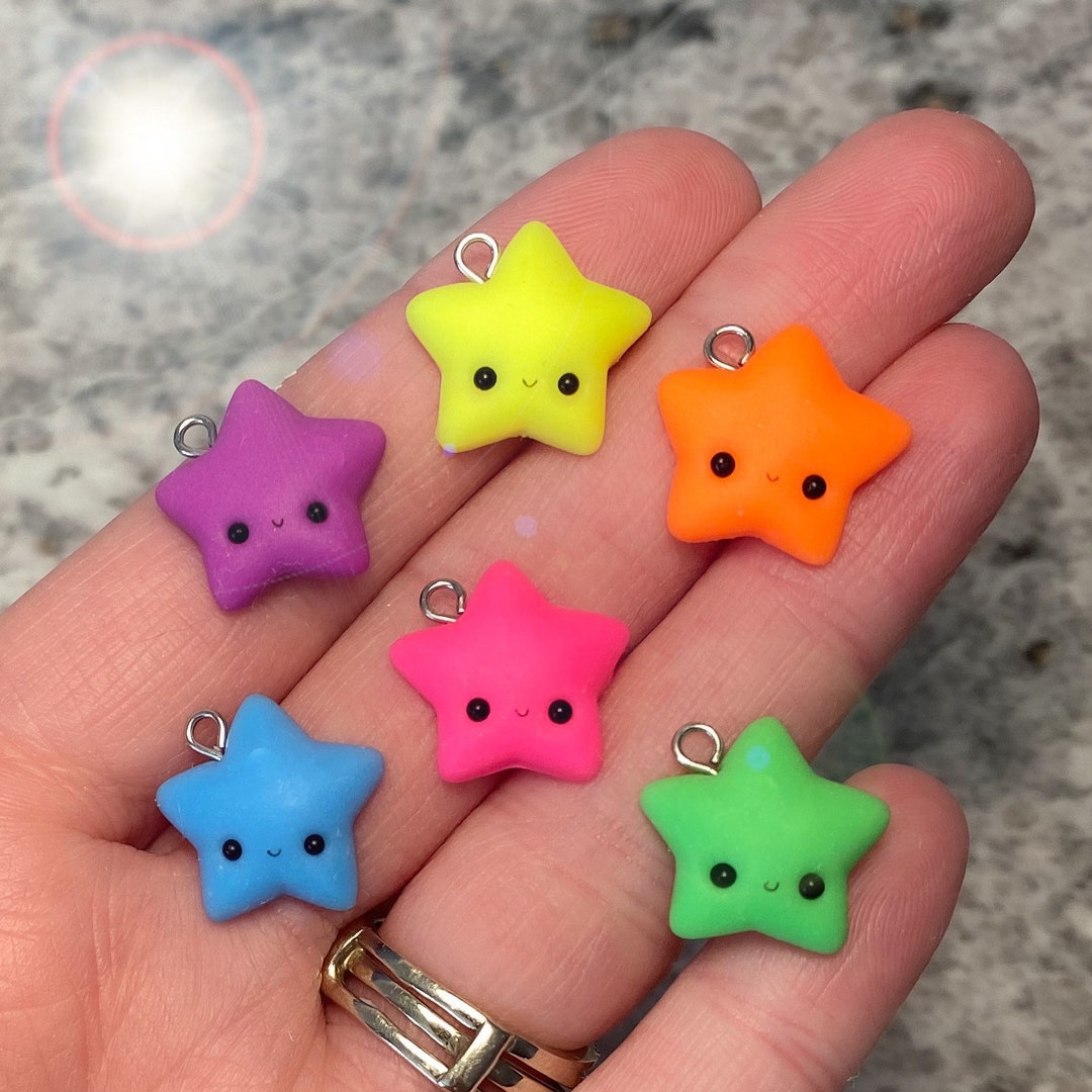 Neon Kawaii Stars Polymer Clay Stars Stitch Marker - Etsy