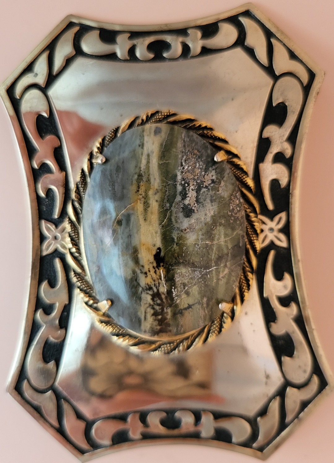 Mens Silver and Anodized Black Belt Buckle With One Inch Gem - Etsy