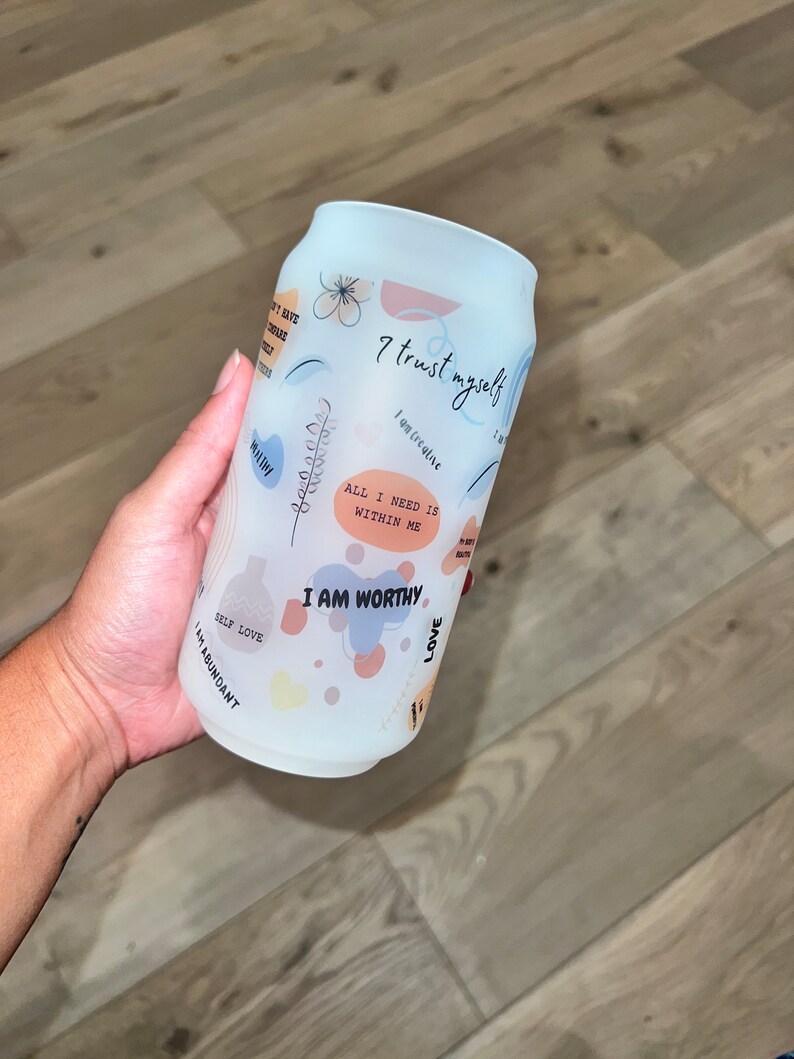 Affirmation Iced Coffee Cup Motivational Cup Frosted Glass Etsy