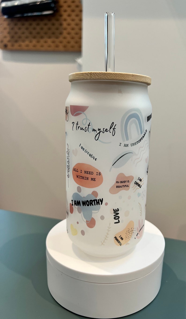 Affirmation Iced Coffee Cup Motivational Cup Frosted Glass Etsy