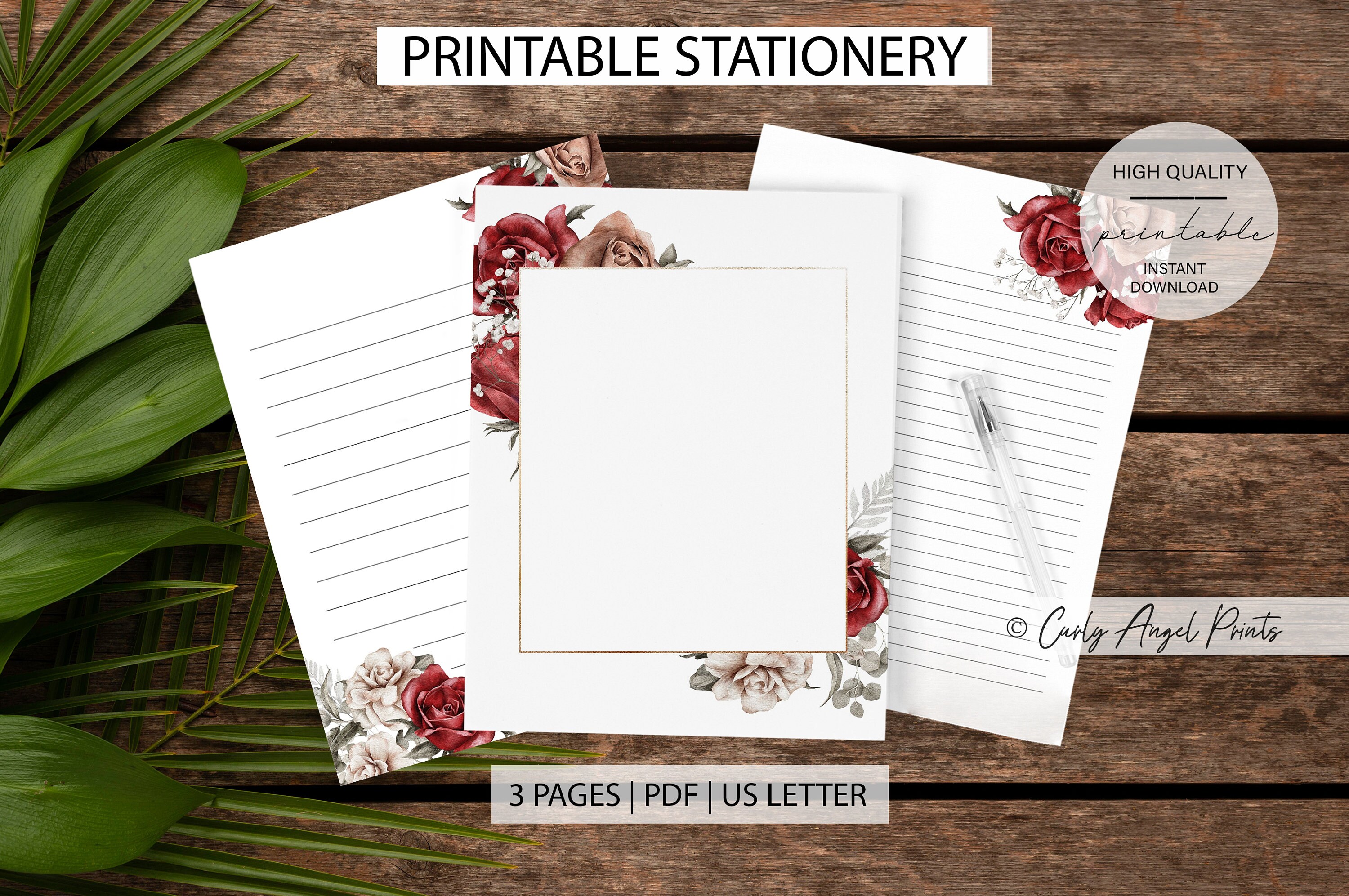 Floral Stationery Printable, Letter Writing Paper Set, Digital Paper ...