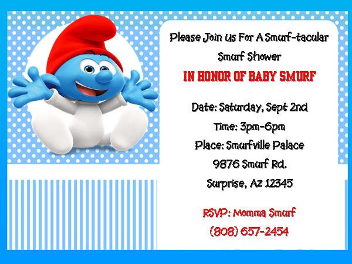 Smurfs Invite * Smurf Baby Shower * Smurf Birthday Party * Kids Smurf ...