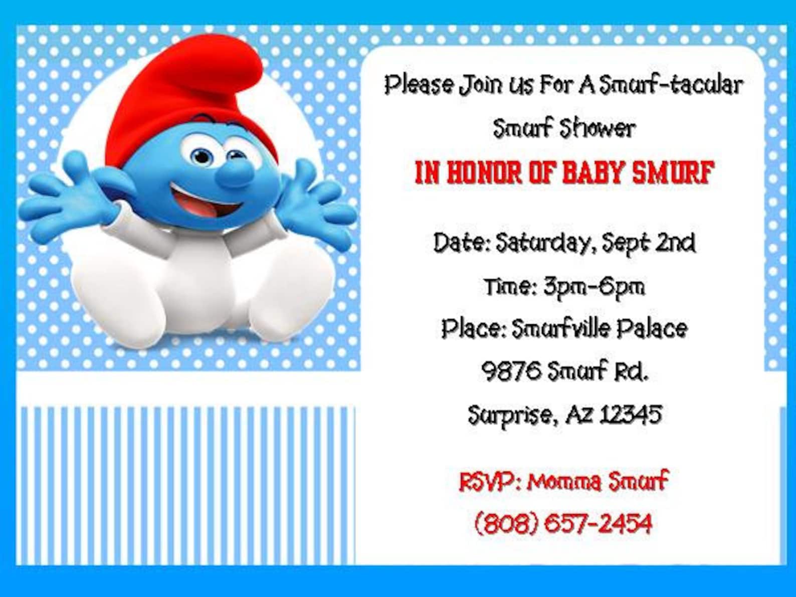 Smurfs Invite * Smurf Baby Shower * Smurf Birthday Party * Kids Smurf ...