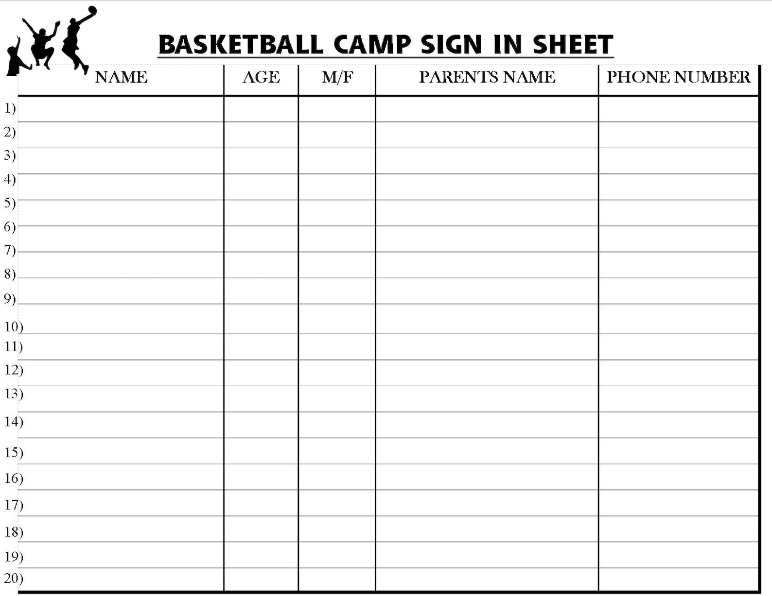 Basketball * Basketball Camp * Basketball Sign in Sheet * Camp *sign in ...