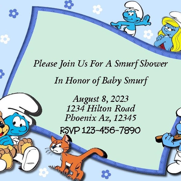 Baby Shower Invitations Smurfs - Etsy